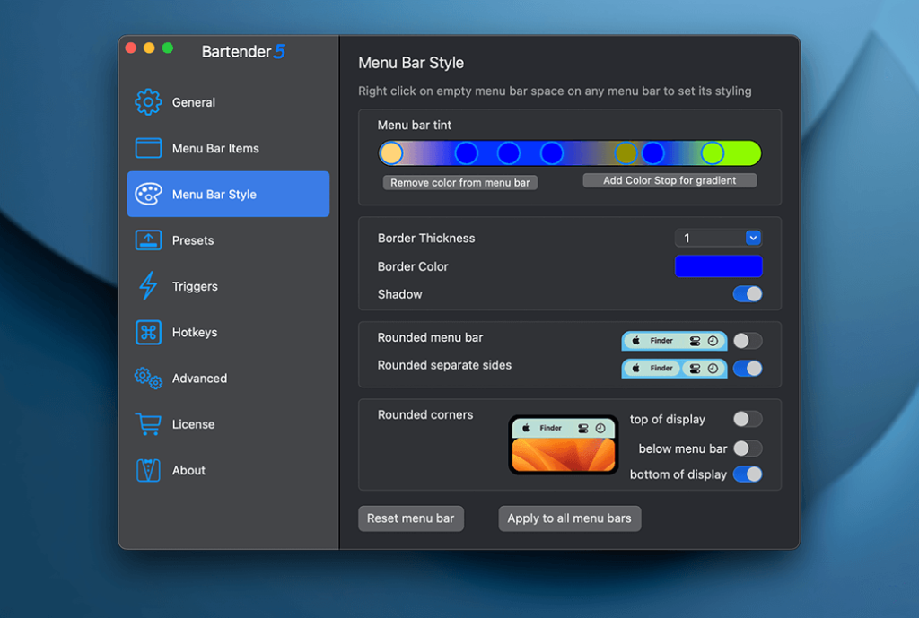 Bartender 6 Mac 菜单栏图标管理工具软件丨中文网站正版购买 – Bartender 是一款 macOS 菜单栏管理工具，它通过快速访问、自定义样式、分组、预设、触发器等功能，帮助 ...