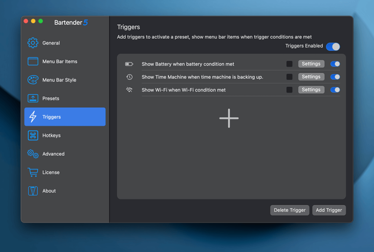 Bartender 6 Mac 菜单栏图标管理工具软件丨中文网站正版购买 – Bartender 是一款 macOS 菜单栏管理工具，它通过快速访问、自定义样式、分组、预设、触发器等功能，帮助 ...